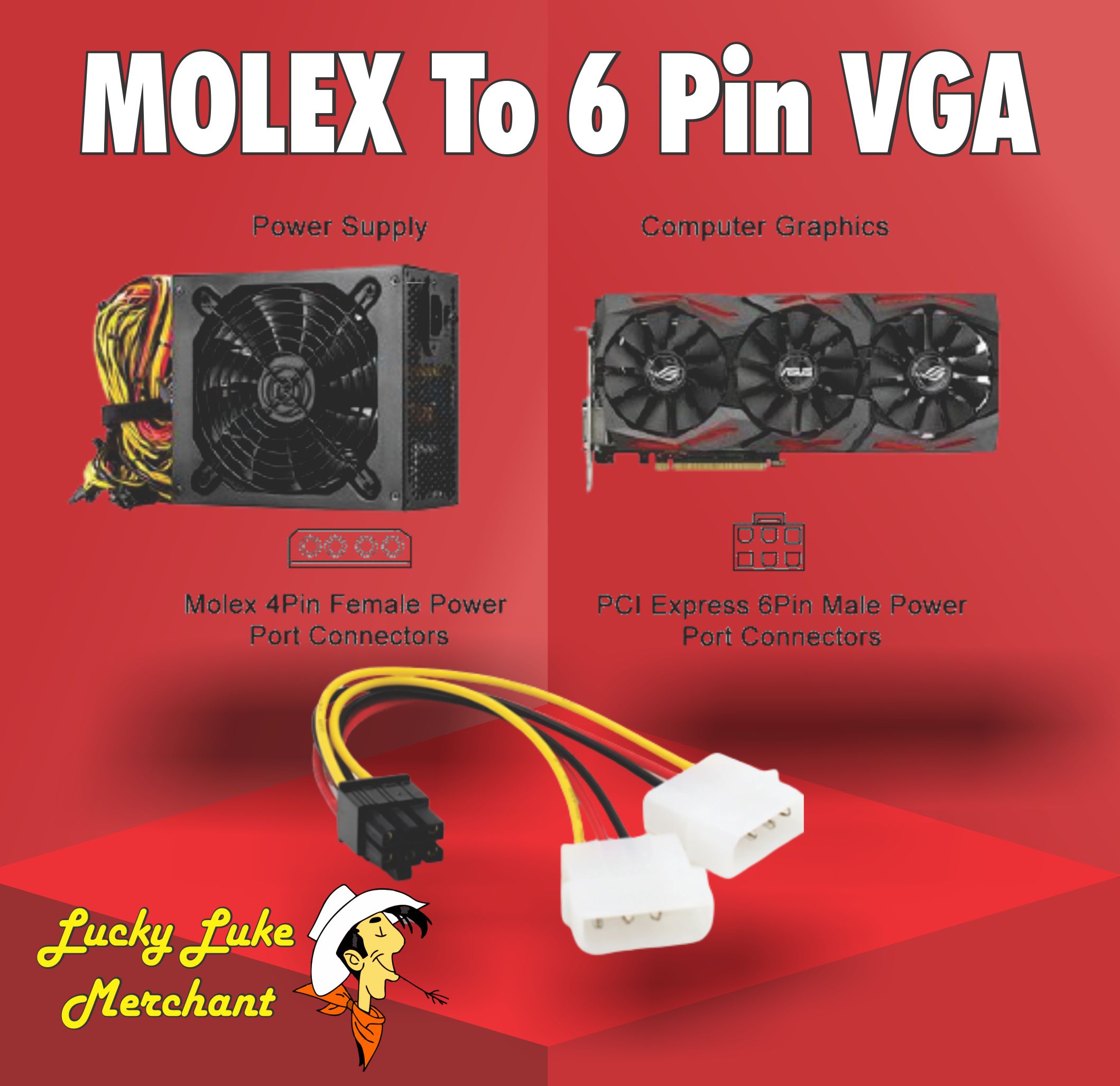 VGA Power 6 pin converter 2x Molex konverter molex ke 6pin cabang 2 ...