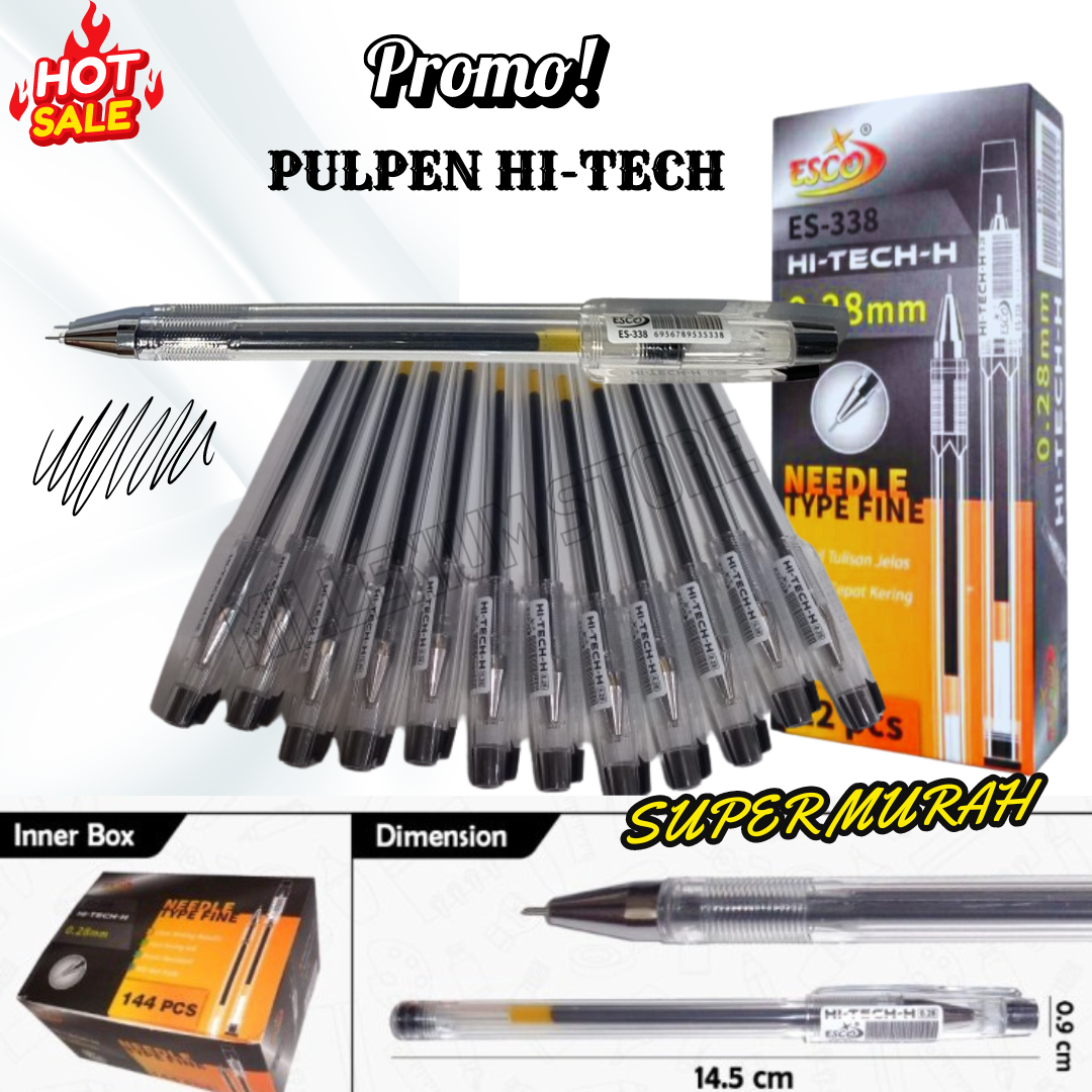 (PULPEN 1 LUSIN MURAH) Pulpen Gel / Pen Gel Esco Hitech H -338 / Pulpen Lancip / Ballpoint Pena ...