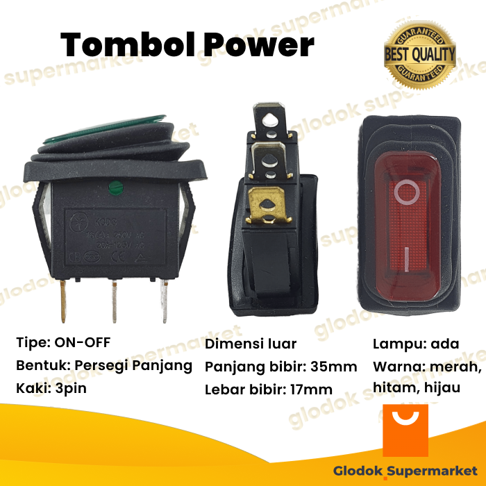 Saklar Waterproof 3 pin On Off Tombol Rocker Water Proof 2 Posisi KCD3 ...