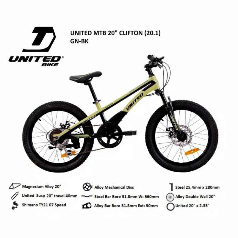 SEPEDA GUNUNG ANAK MTB 20 INCH UNITED CLIFTON ALLOY MAGNESIUM MURAH ...