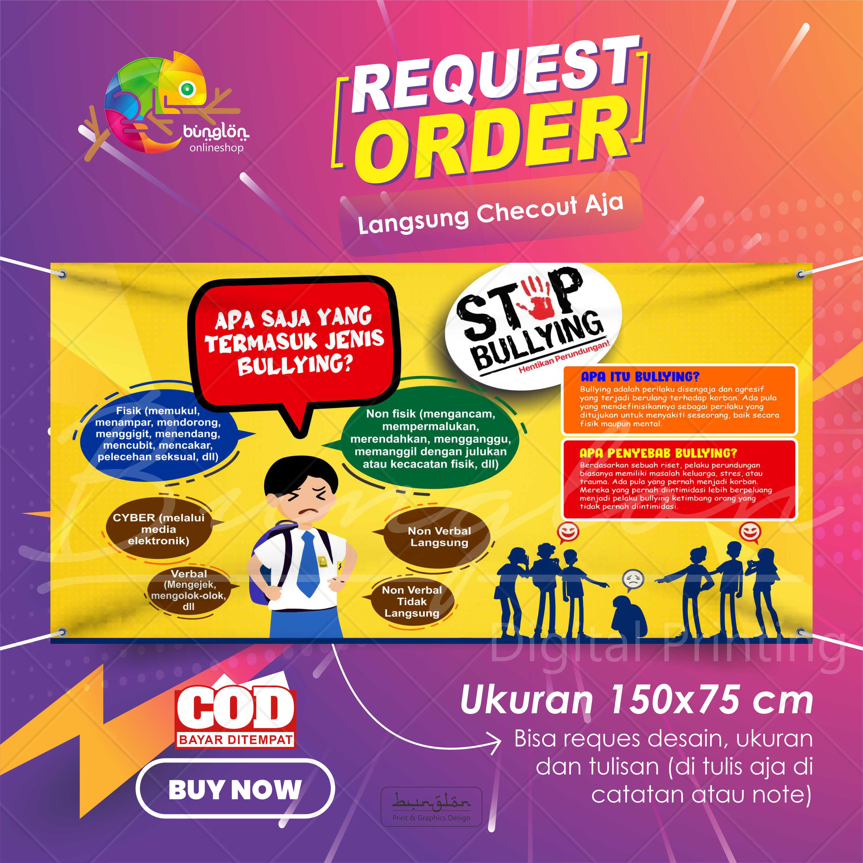 Uk 150x75 Spanduk Stop Bullying Banner Stop Perundungan | Lazada Indonesia