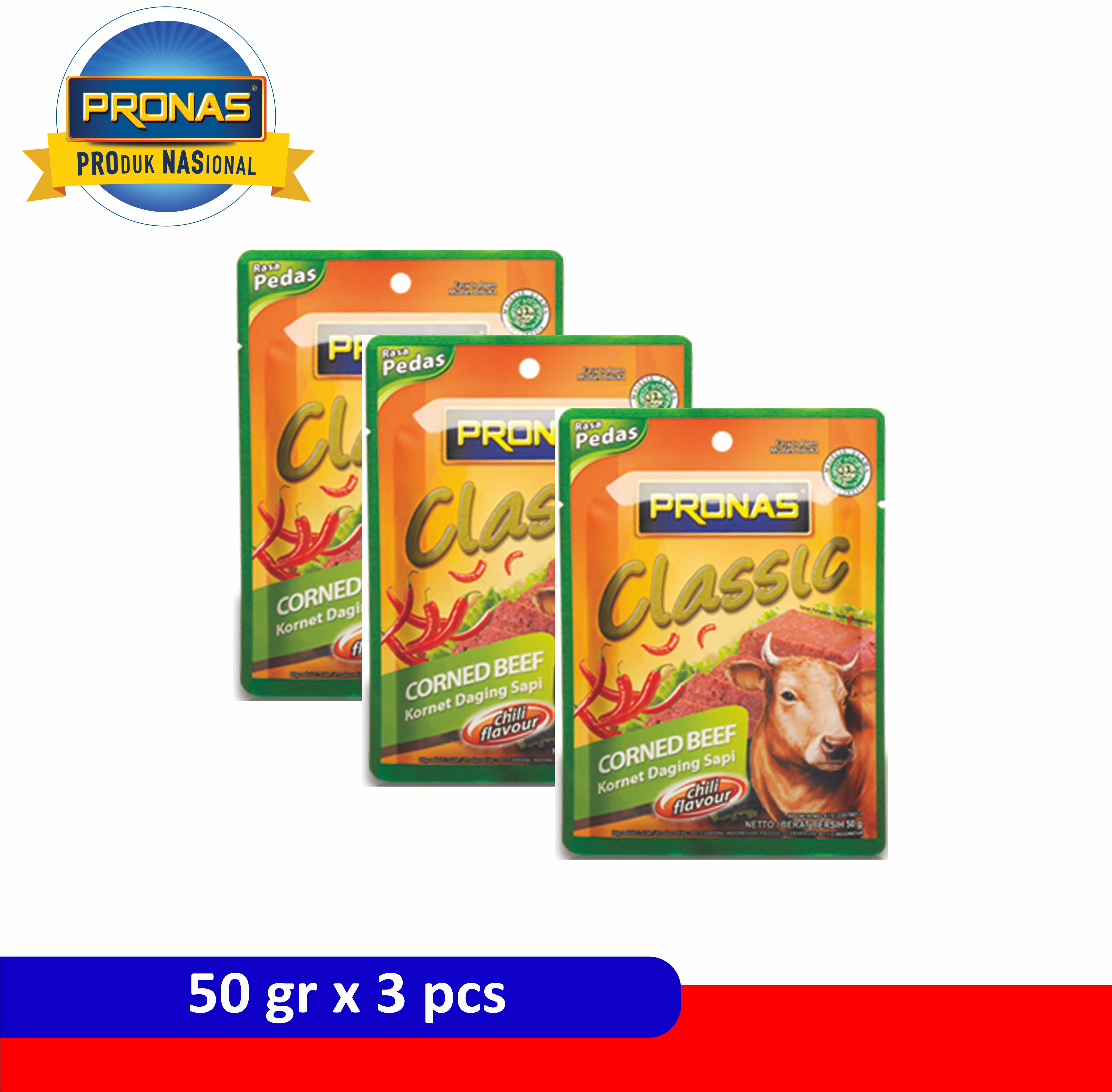 Pronas Kornet Sapi Chili dengan kemasan sachet 50 g Bundling 3 pcs ...