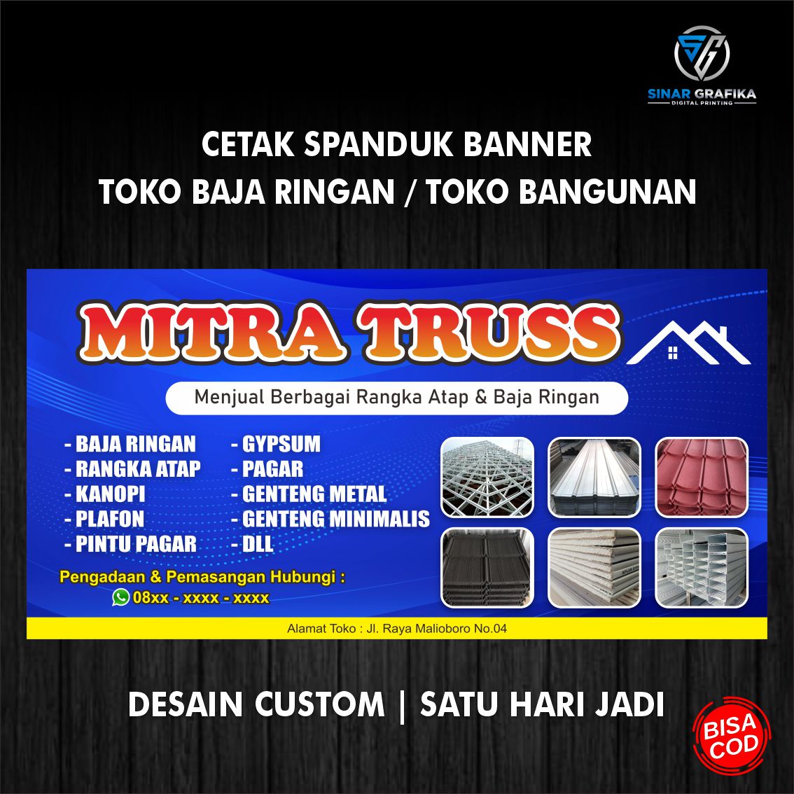 Cetak Spanduk Banner Toko Baja Ringan / Banner Toko Bangunan / Bisa ...