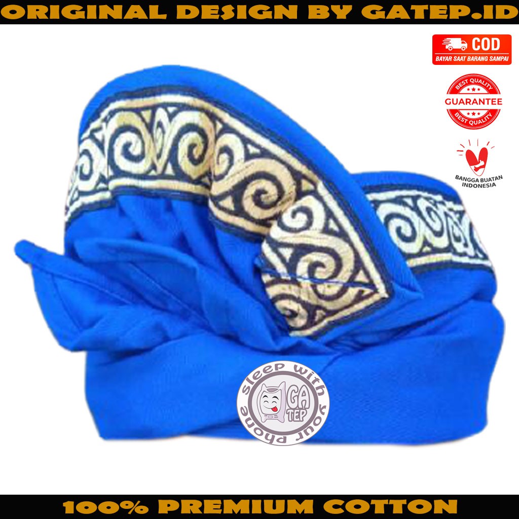 Udeng Bali Setengah Jadi Biru Polos Lis Songket Keong / Ikat Kepala ...