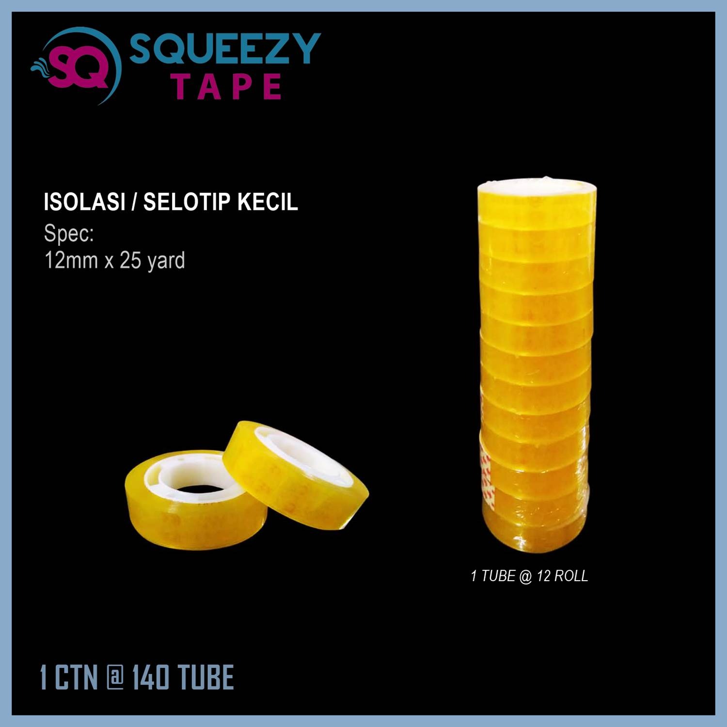 1 Tube [12 roll] SELOTIP KECIL TEBAL / SOLASI MEREK SQUEEZY 12mmx25 ...