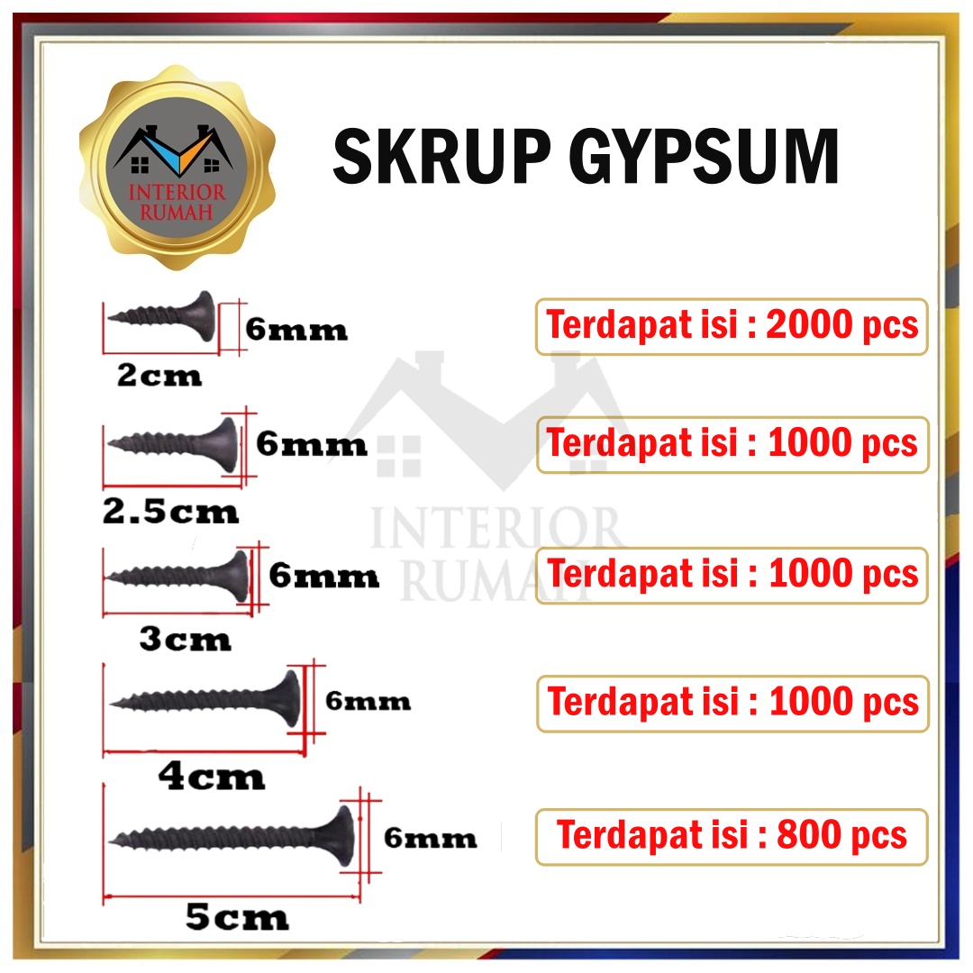 Sekrup GYPSUM HARDEN kayu sekrup Triplek 6 x 1 1/2 ( 4 cm) isi 1000 pcs ...