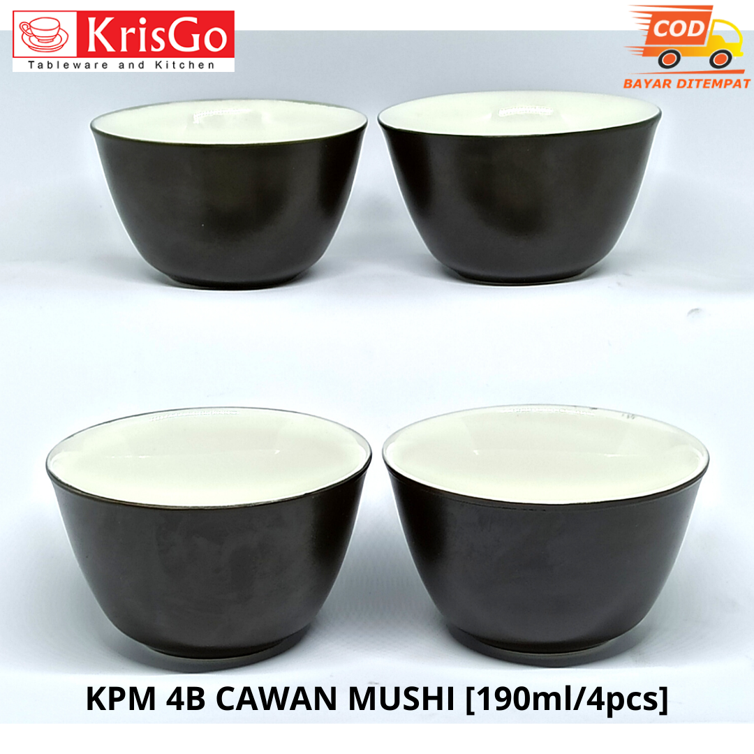 Cawan Keramik 1 set isi 4 pcs KPM 4B Cawan Mushi Porcelain Hitam Polos [190ml x 4pcs ...