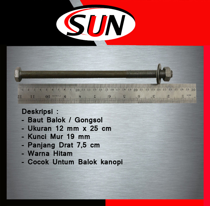 Baut Mur Hitam 12 x 250 mm ( 25 cm ) Kunci Mur 19 mm Baut Balok ...
