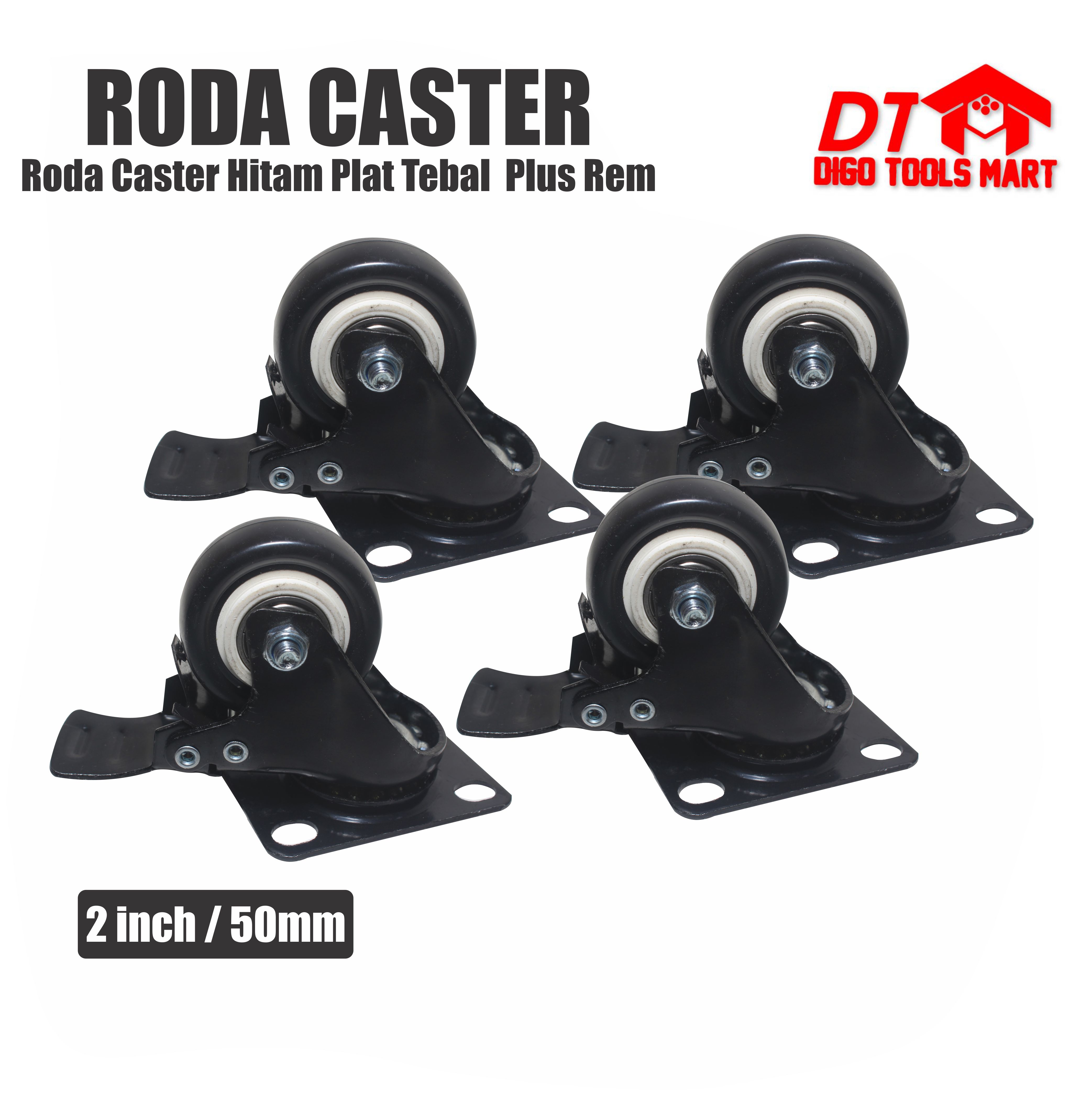 Roda Caster Hitam Plat Tebal Hidup Plus Rem 2 Inci Roda Nylon Hitam ...