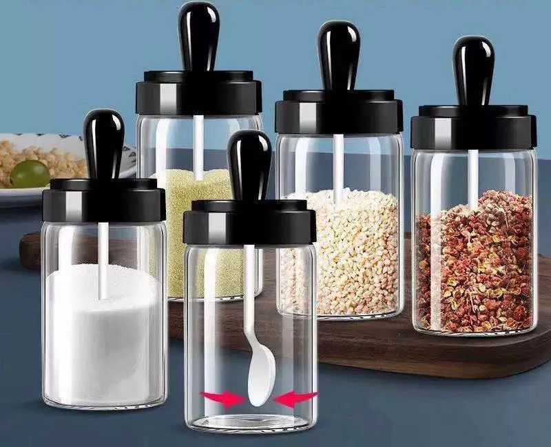 Botol Bumbu Dapur Kaca Tempat Penyimpanan Bumbu + Sendok Multifungsi ...
