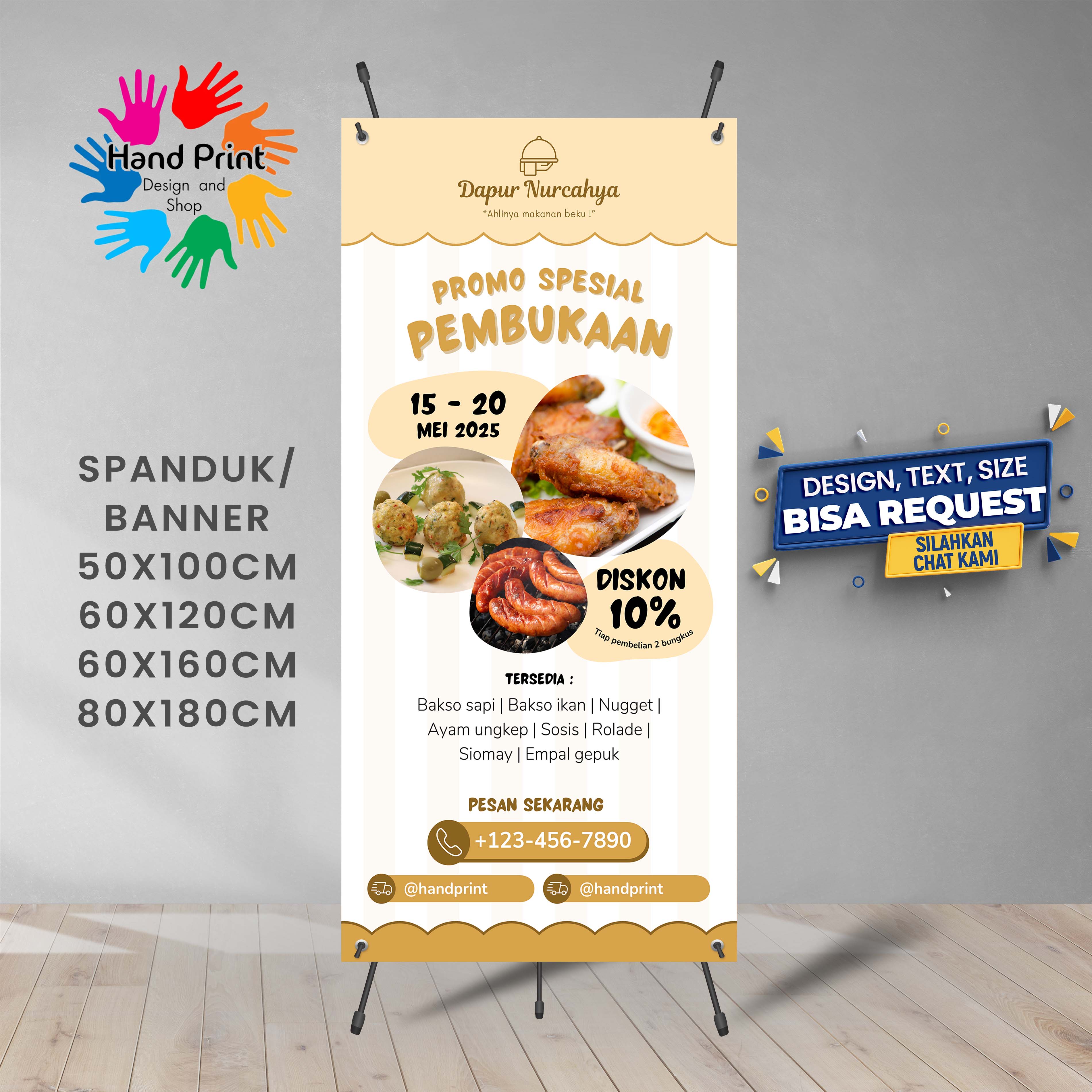 SPANDUK BANNER Warung Makan Ayam Geprek Pedas Krem Elegan 60x160 CM ...