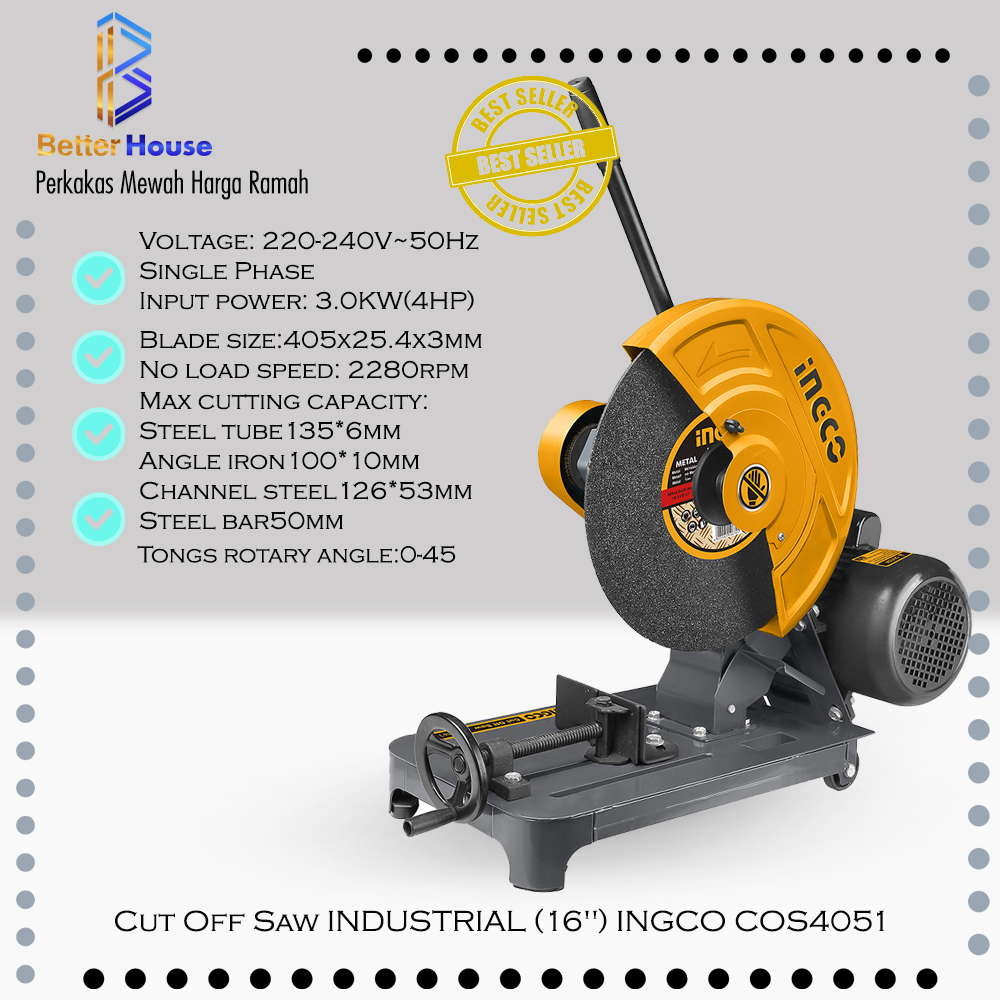 Cut Off Saw INDUSTRIAL (16") INGCO COS4051 Mesin Cutting Wheel 16 Inch ...