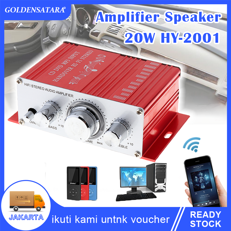 Amplifier Speaker 2 Channel 20W HY-2001 Red / Bluetooth Hi-Fi Stereo ...