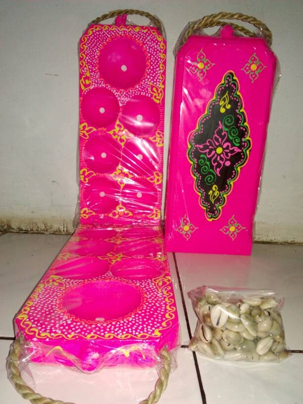 FREE BIJI ASLI Congklak Kayu Lipat Dakon mainan tradisional warna Pink ...
