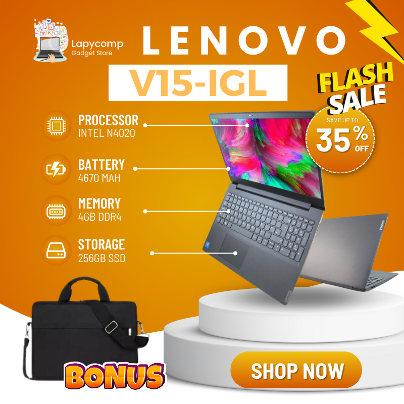 LAPTOP LENOVO V15-IGL INTEL N4020 RAM 4GB SSD 256GB LCD 15 INCH NUMERIK ...