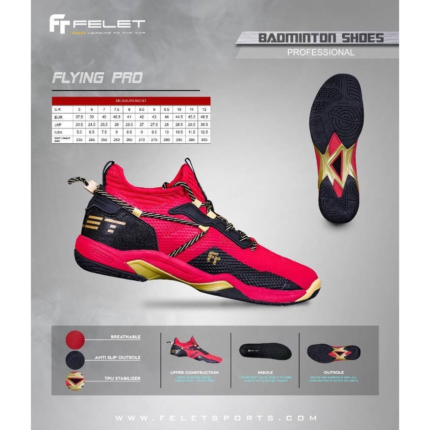 Sepatu Badminton Felet Flying Pro Oriiginal Sepatu Bulu Tangkis Felet Warna Merah | Lazada Indonesia