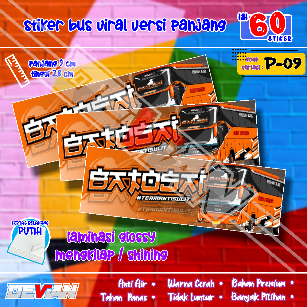 stiker bus batosai panjang isi 60 pcs | original anti air warna cerah ...