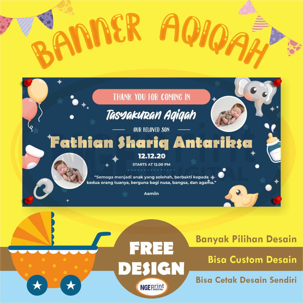Spanduk Aqiqah Free Design Bebas Custom Murah / Banner Aqiqah Custom ...