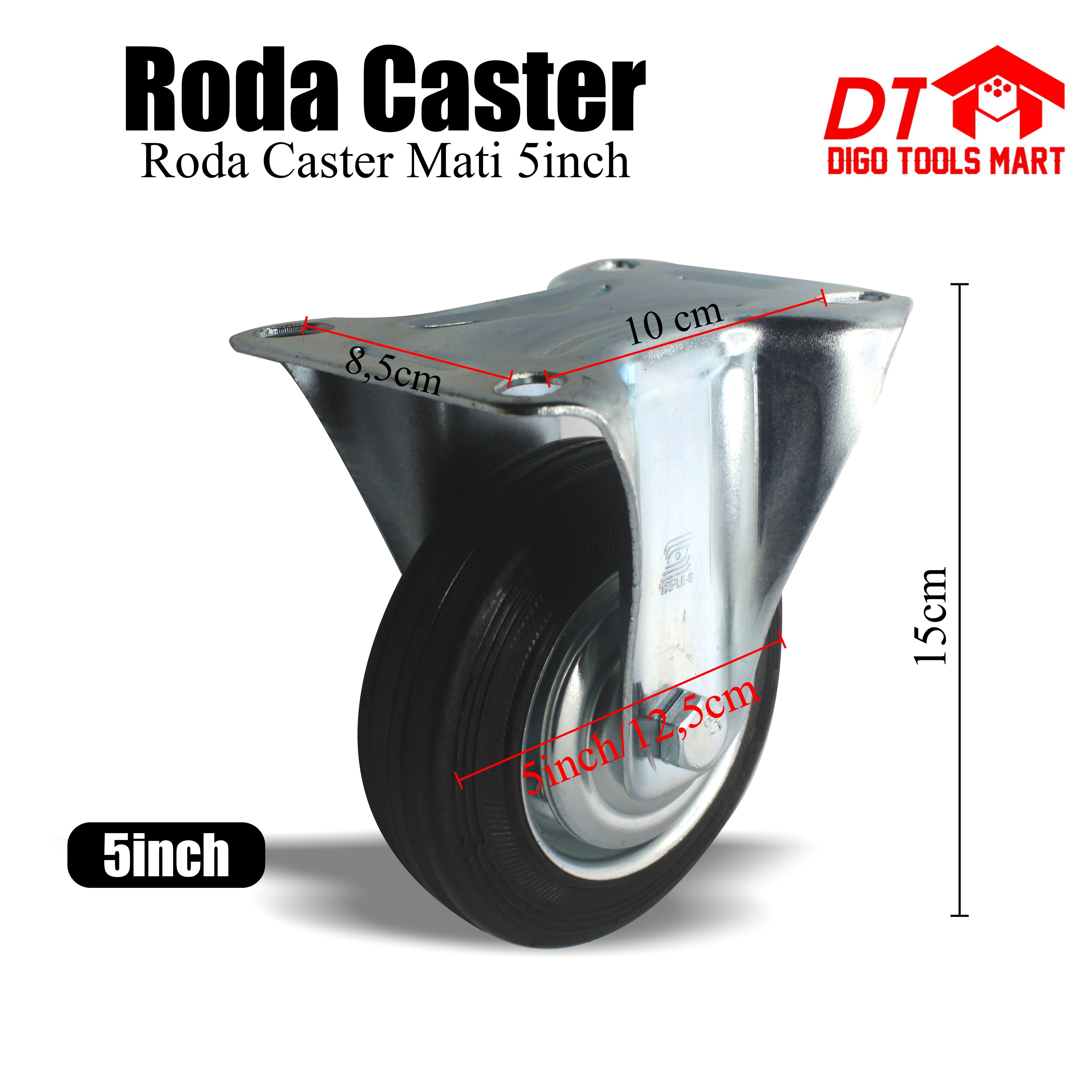 Roda Caster 5 Inci 125mm Rubber Karet Hidup dan Mati Roda Lori Roda ...