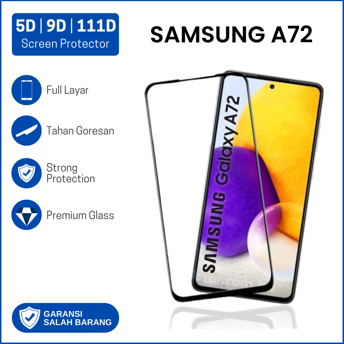 Tempered Glass Full 9D Samsung Galaxy A72 Anti Gores Kaca Full Screen ...