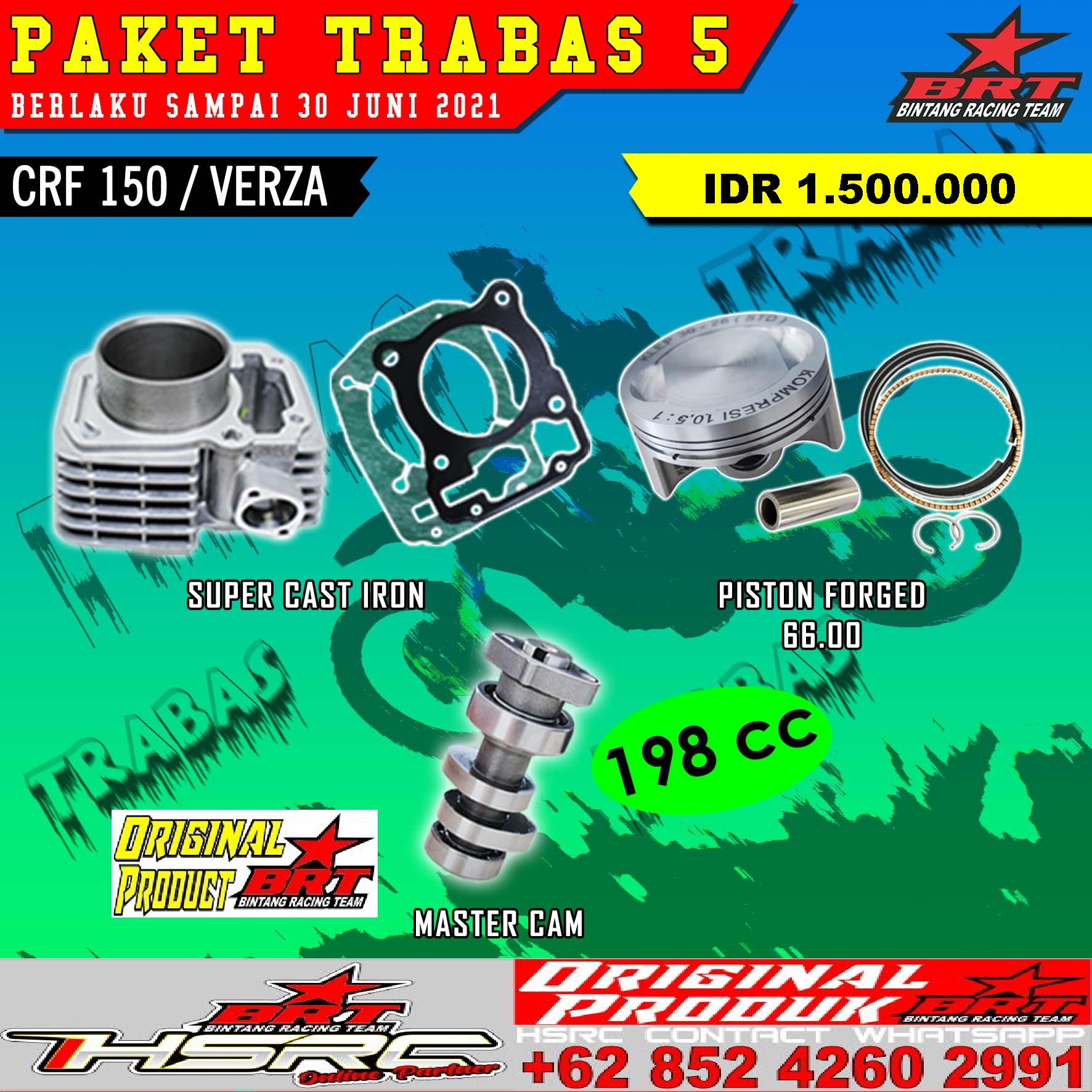 Blok Cylinder Honda CRF 150 Verza New Megapro Fi Racing BRT PROMO Bore Up 66.00mm Paket Trabas ...