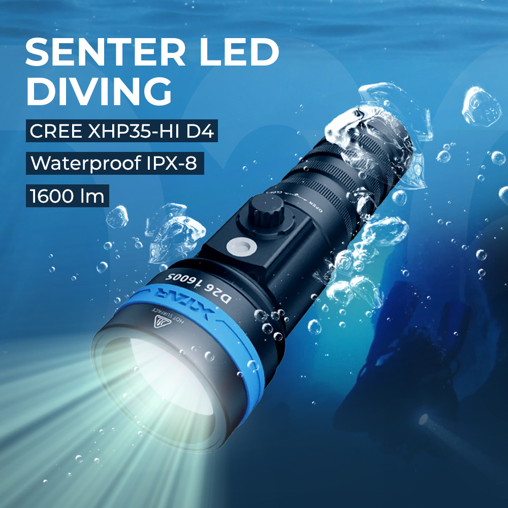 Senter Diving LED CREE XHP35-HI D4 1600 Lumen dengan Tiga Jenis Baterai ...