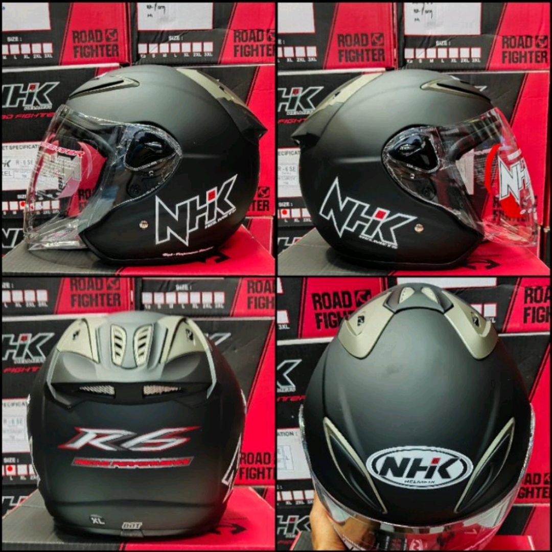 HELM NHK HALF FACE NHK R6 NHK R 6 SOLID BLACK DOFF NHK R6 POLOS ...