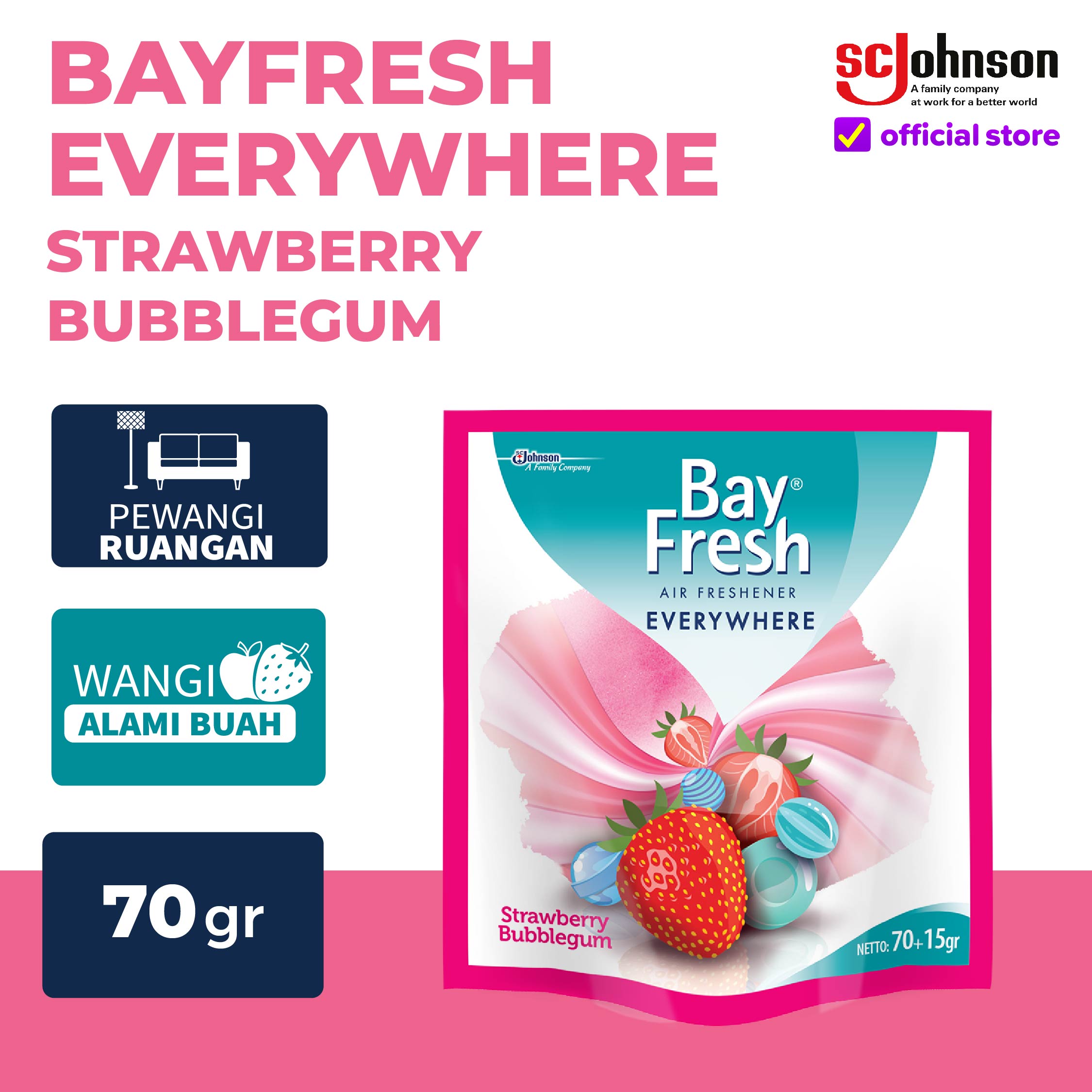 Bayfresh Everywhere Pengharum Ruangan - Strawberry Bubble Gum 70gr ...