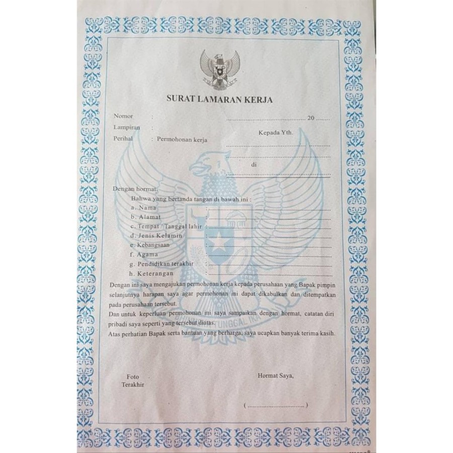 Blangko Surat Lamaran Kerja/Kertas Form Surat Lamaran Pekerjaan ...