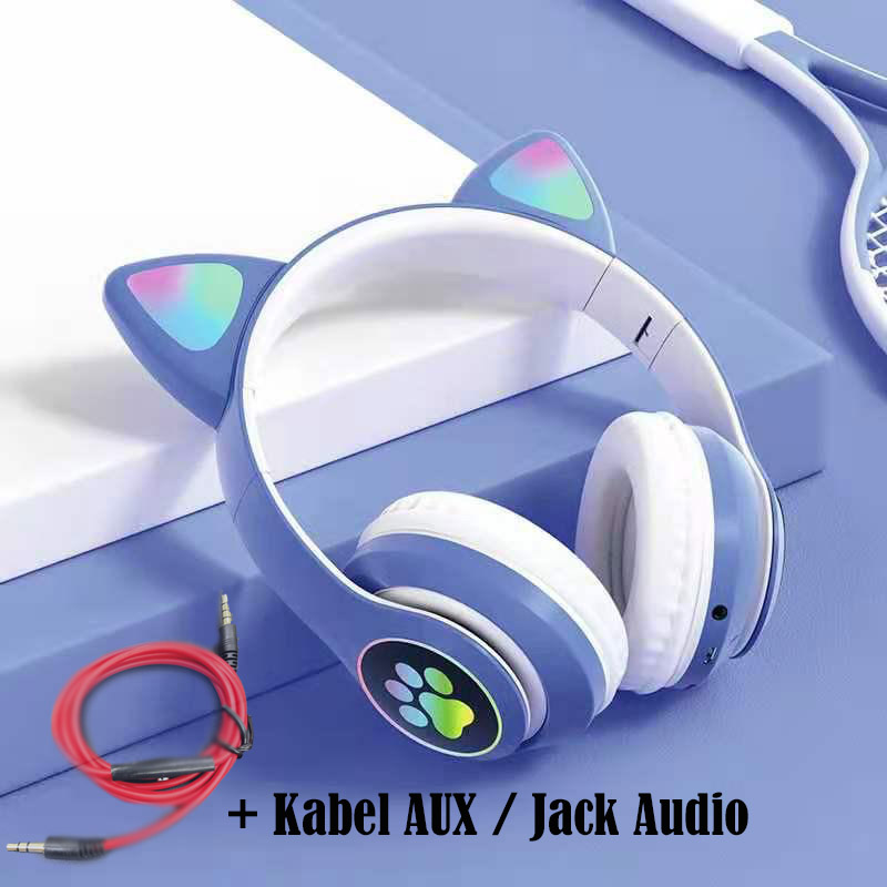 Headphone Wireless Bluetooth LED Kuping Kucing / Earphone Cat Ear With ...