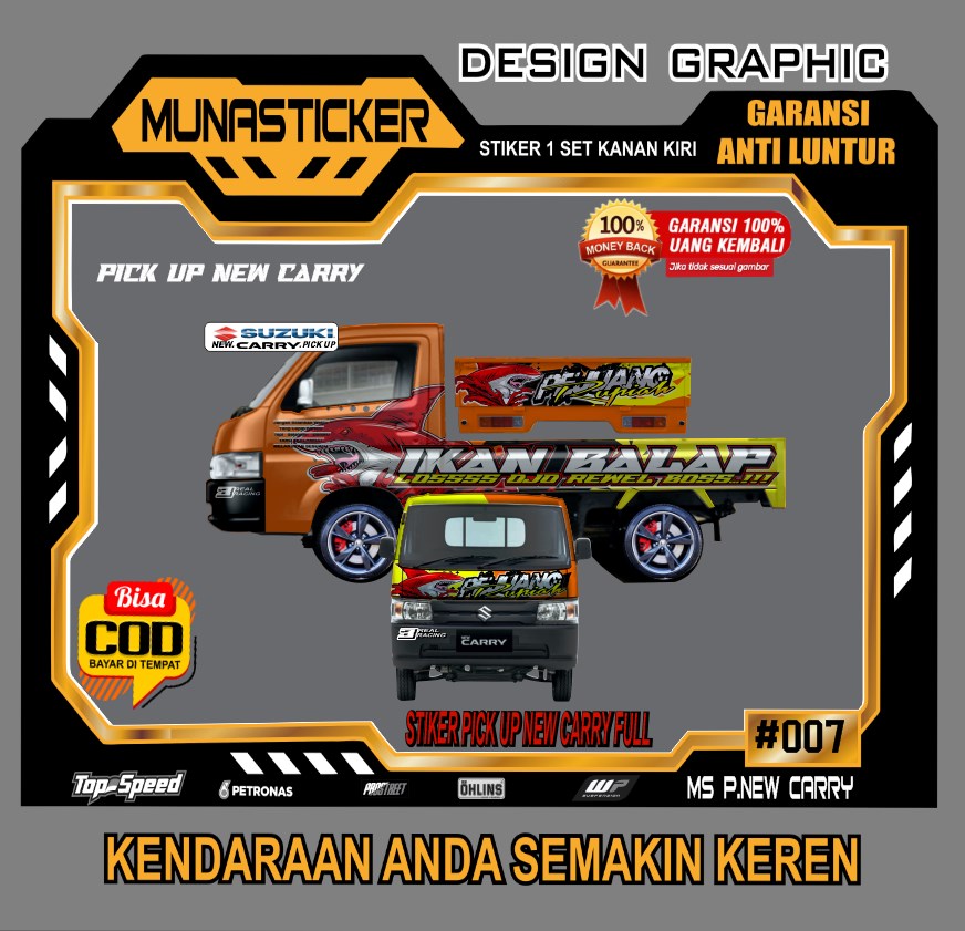 sticker mobil pick up new carry full body motif ikan balap | Lazada ...