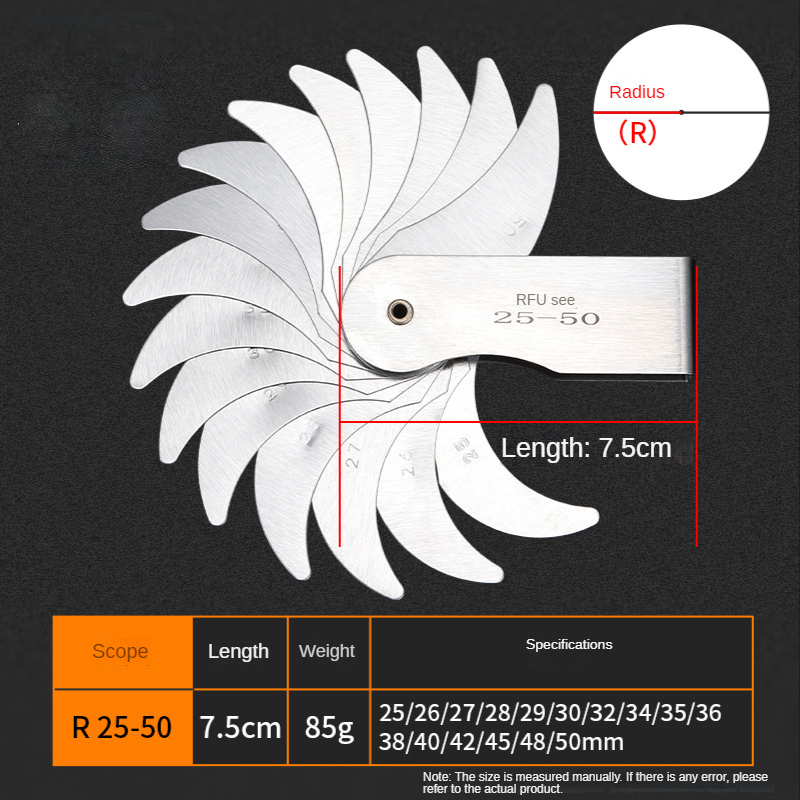 Pengukur Radius R1-r100 Alat Pengukur Fillet Mesin Feeler Metrik Radius ...