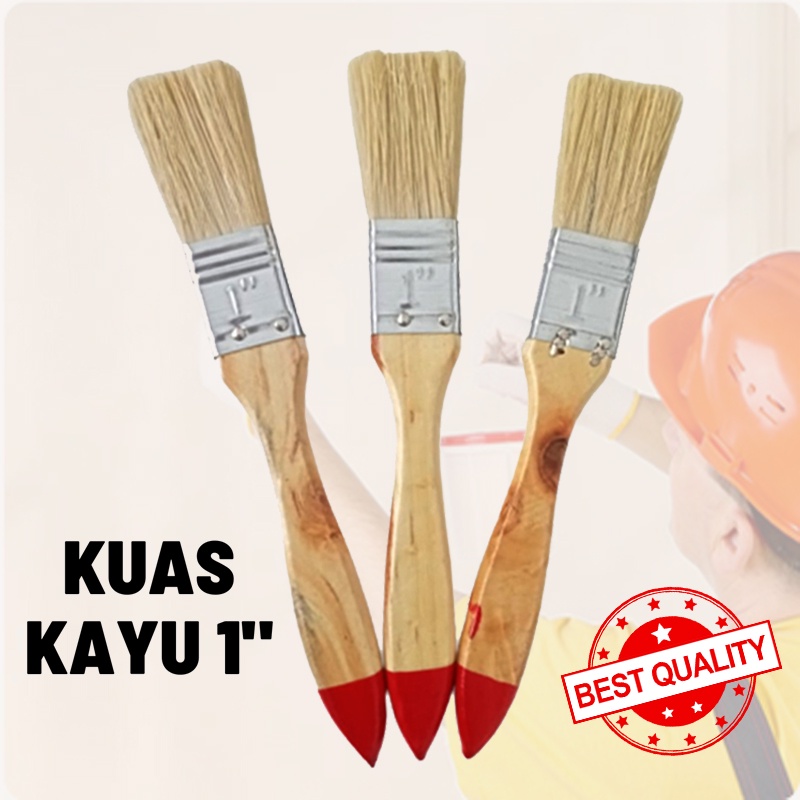 kuas cat 1 inci gagang kayu. kuas cat tembok/kayu. bulu tebal dan ...