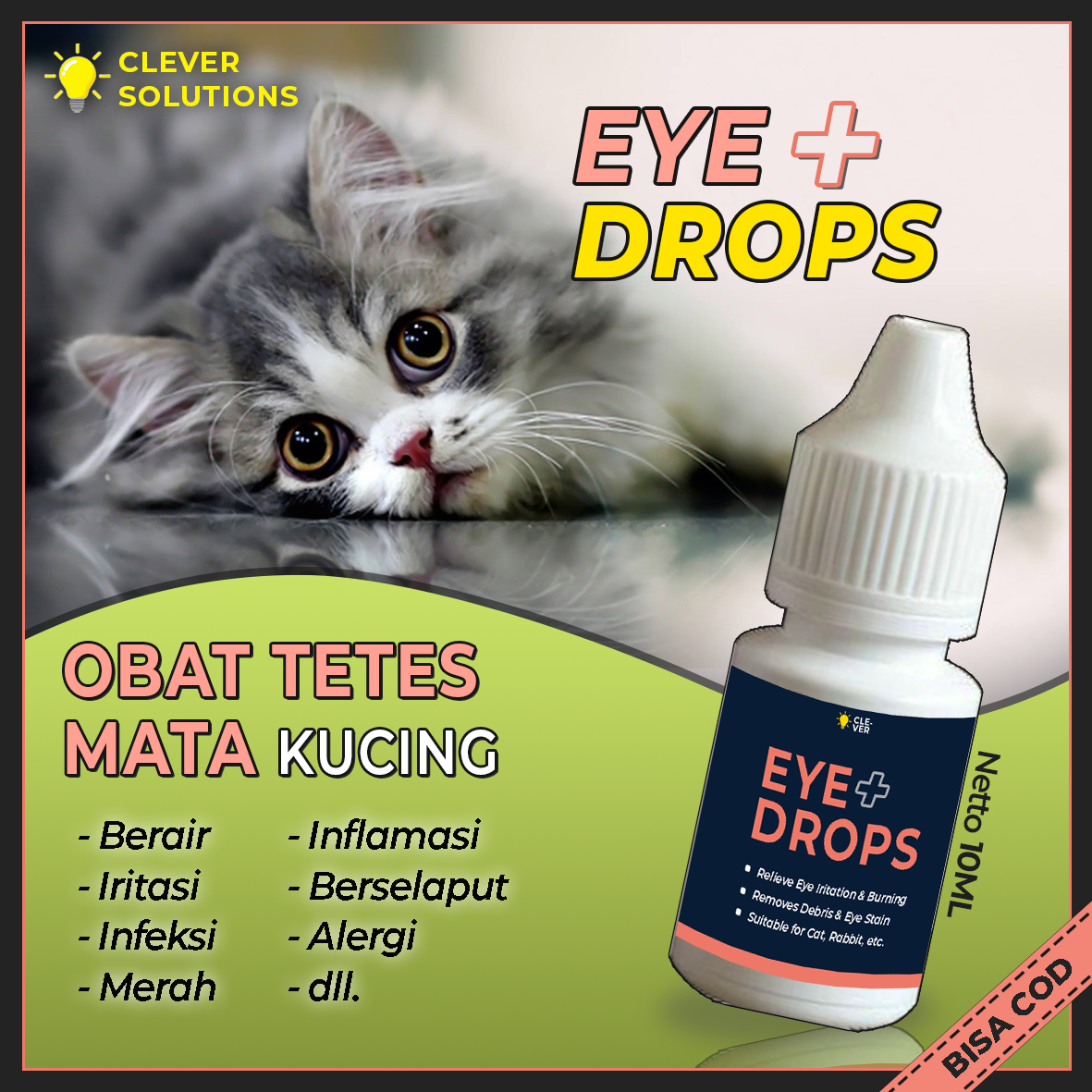 Clever Solutions - EYE PLUS DROPS (Obat Tetes Mata Kucing, Obat Sakit ...