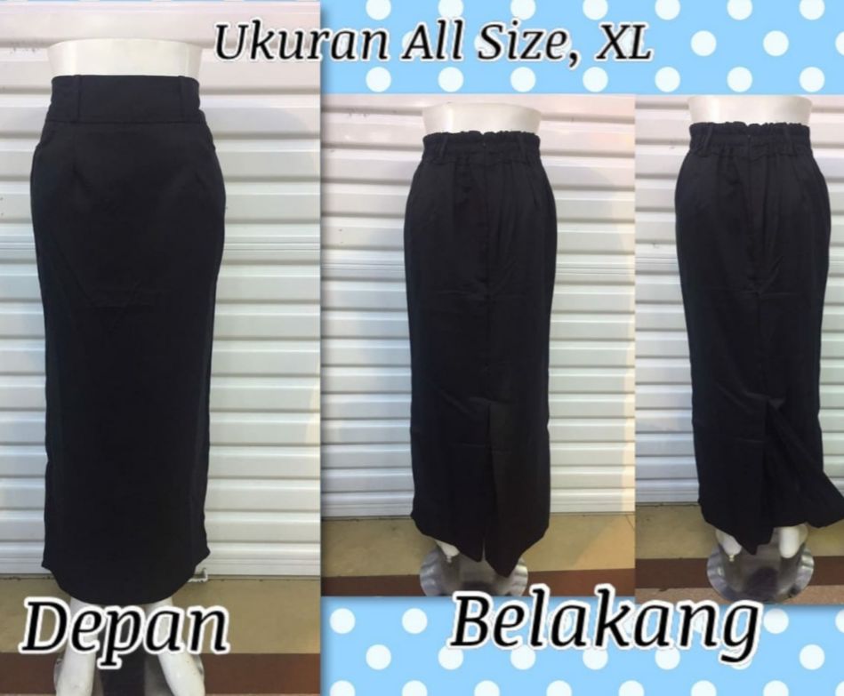 ROK SPAN PINGGANG KARET PENDEK SELUTUT 7/8 PANJANG ROK HITAM ROK KANTOR ...