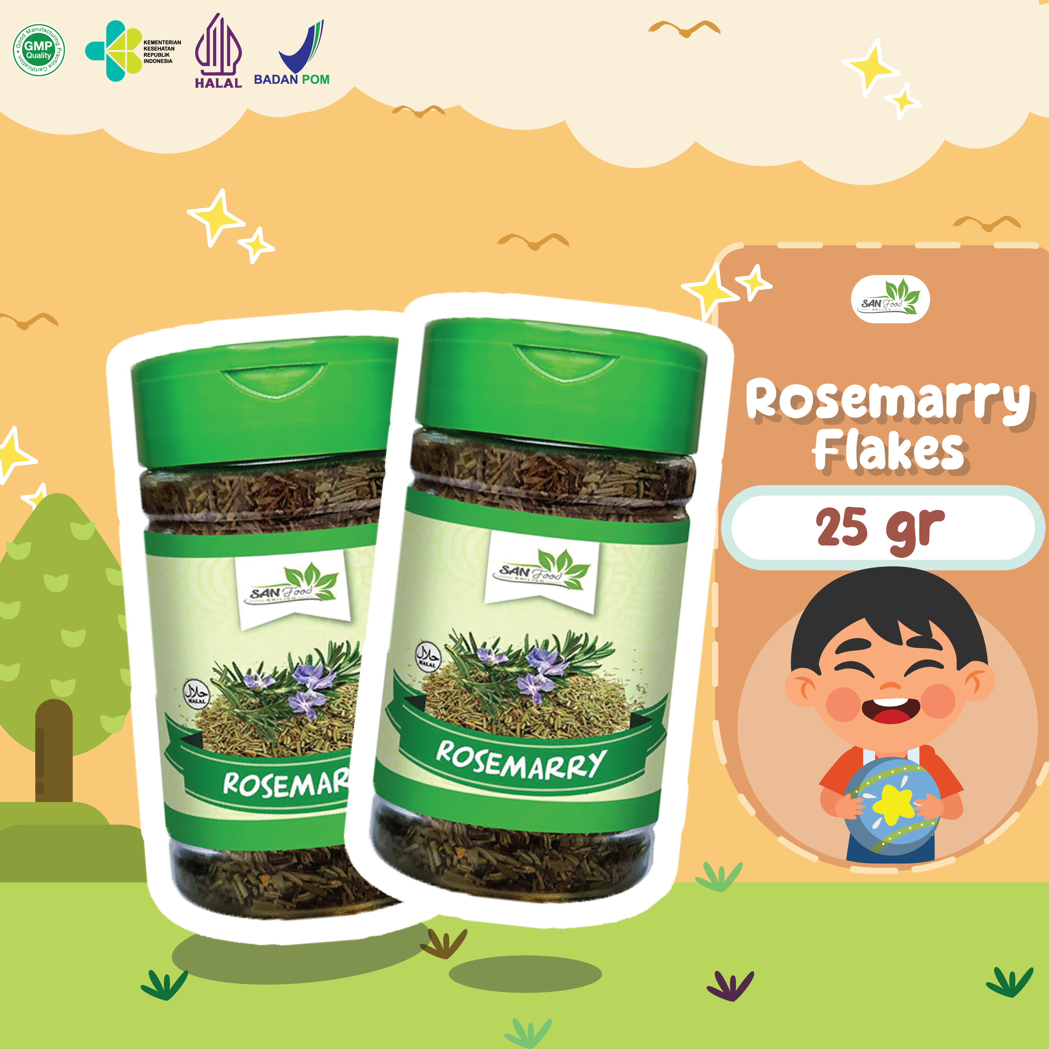 Sanfood Brilian Herbs Rosemary Flakes Ukuran 25 gr Daun Rosemary Herba ...