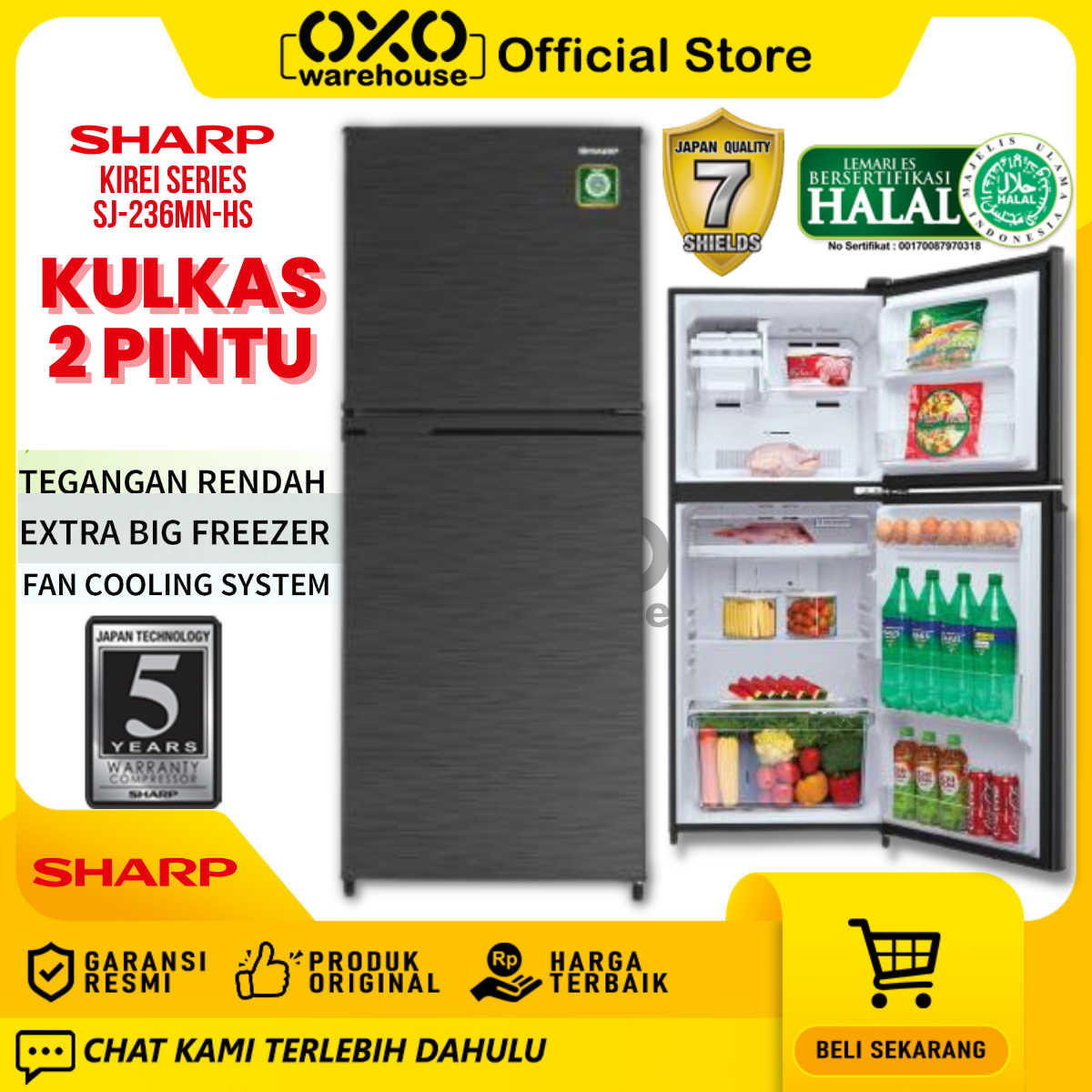 Sharp Kulkas 2 Pintu Motif Polos Elegant SJ-236MN HS Shine Series ...