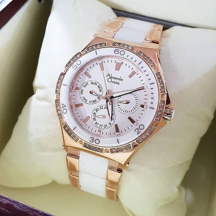 Alexandre Christie Original AC2294 Jam Tangan Wanita Keramik Putih ...