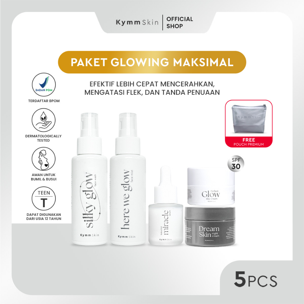 KYMM SKIN Paket Lengkap Glowing Series Free Pouch & Sunscreen ...
