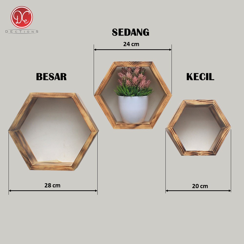 Rak Dinding Ambalan Hexagonal Kayu Jati Belanda Rustic Burn Vintage ...