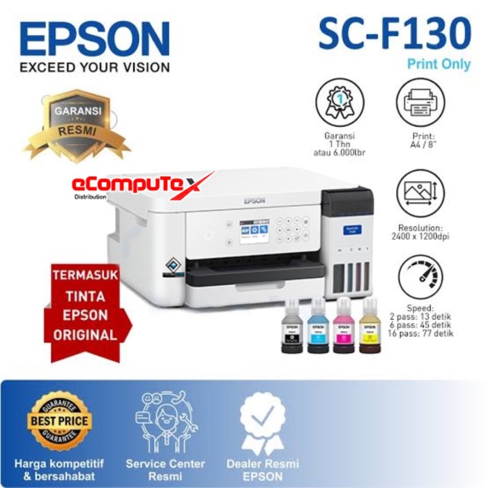 PRINTER EPSON SURECOLOR SC-F130 A4 DYE SUBLIMATION TEXTIL 4 WARNA F130 ...
