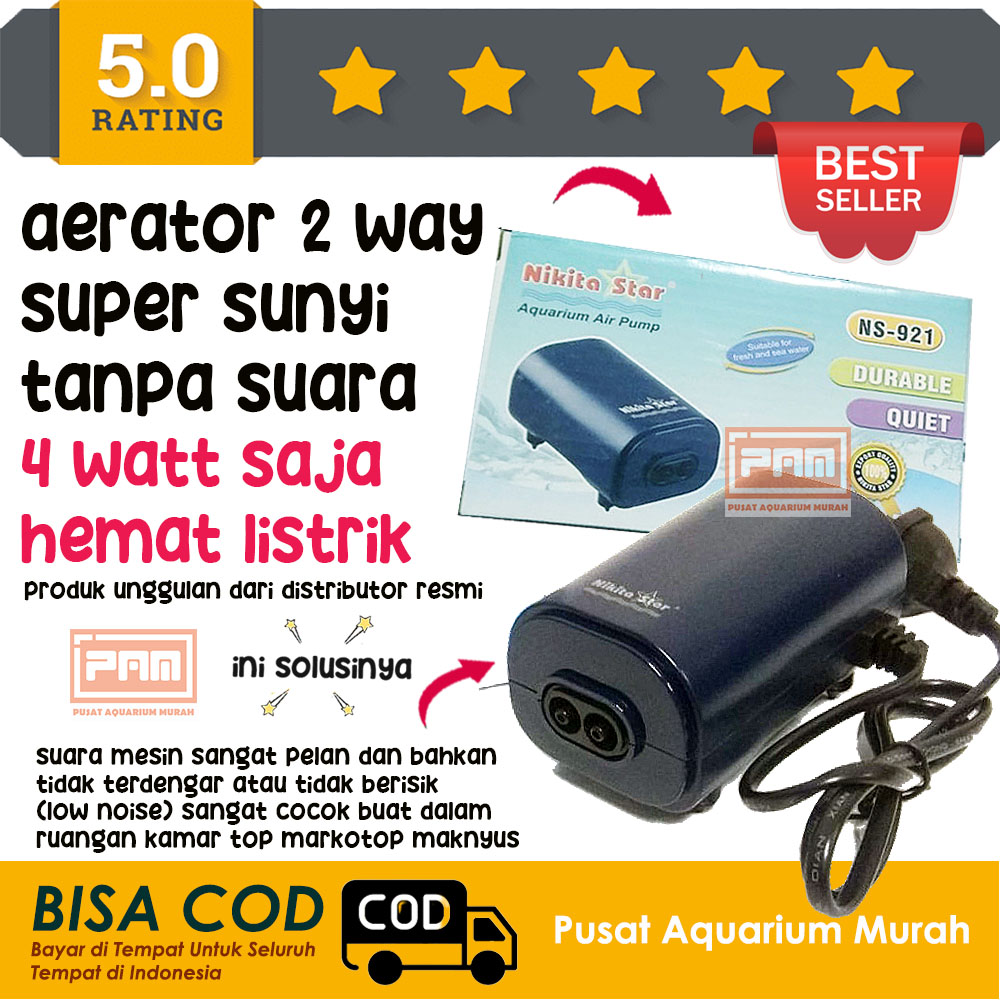 Pusat Aquarium - Ns 921 Nikita Star Aerator Silent Air Pump 2 Lubang Pompa Udara Aquarium Sunyi ...