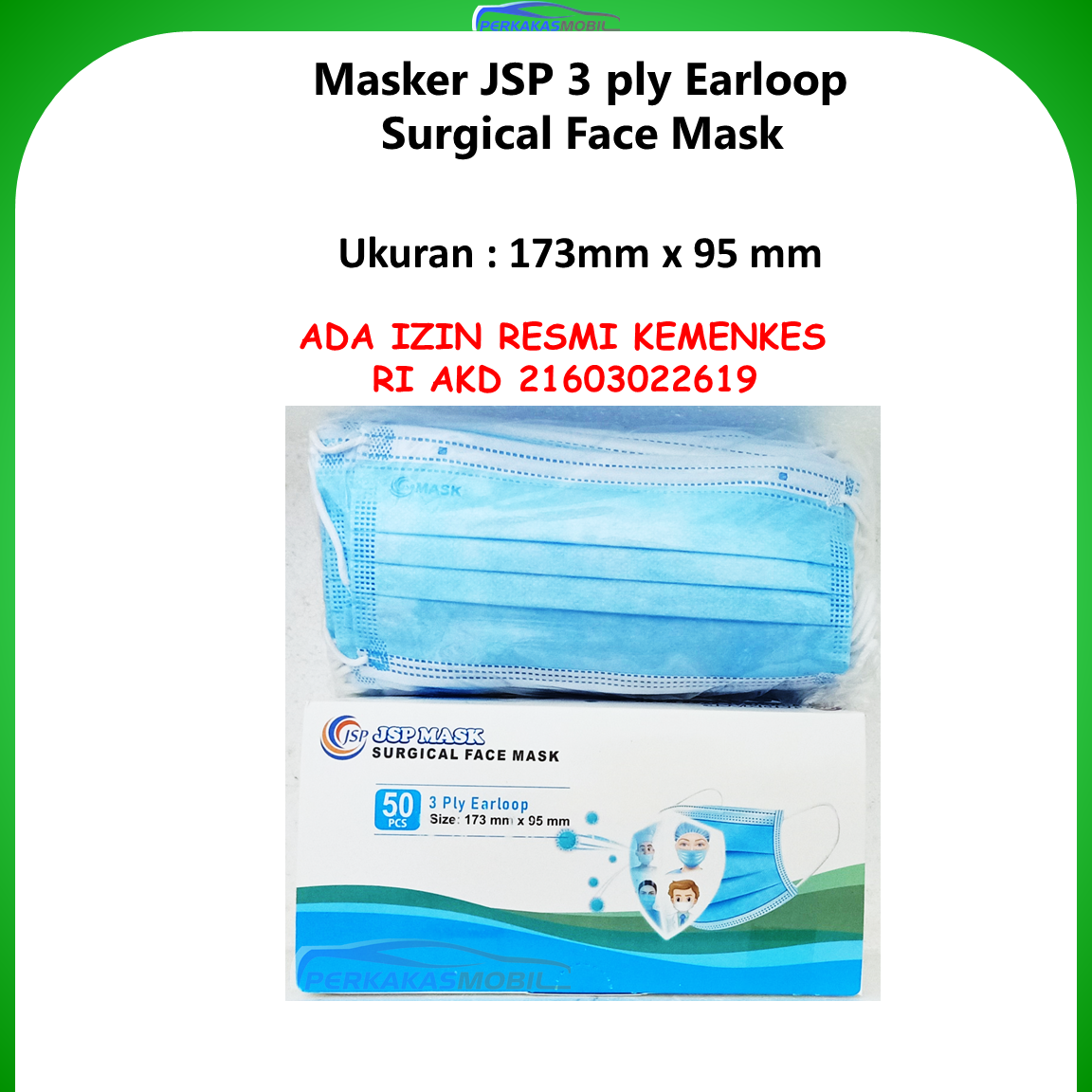 Masker Medis JSP 3 lapis Earloop Surgical Face Mask 3 ply Biru 50 pcs Izin Kemenkes ISO 9001 ...