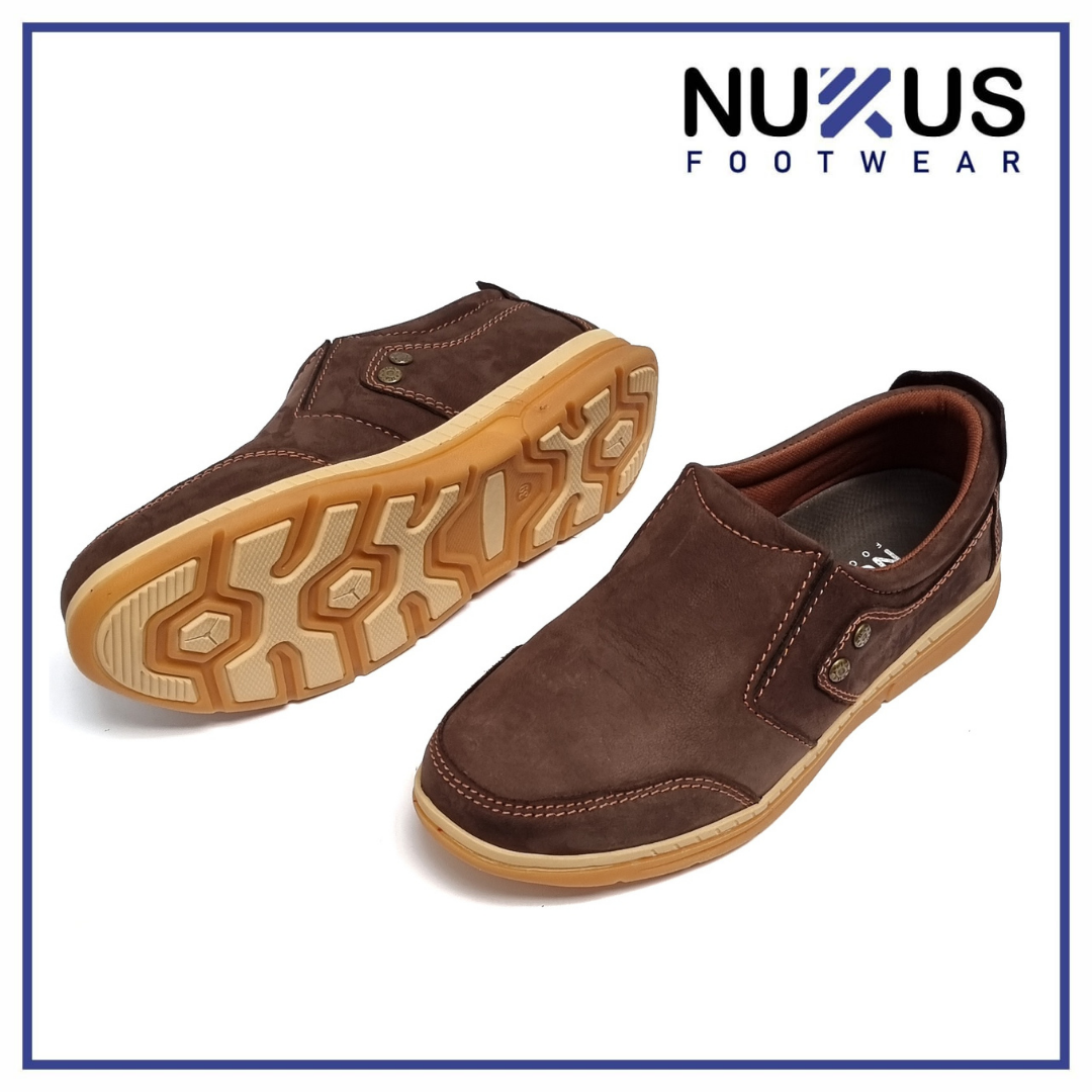 Nukus Sepatu Pria Casual Slip On Kulit Asli Nubuck Coklat Tua dan ...