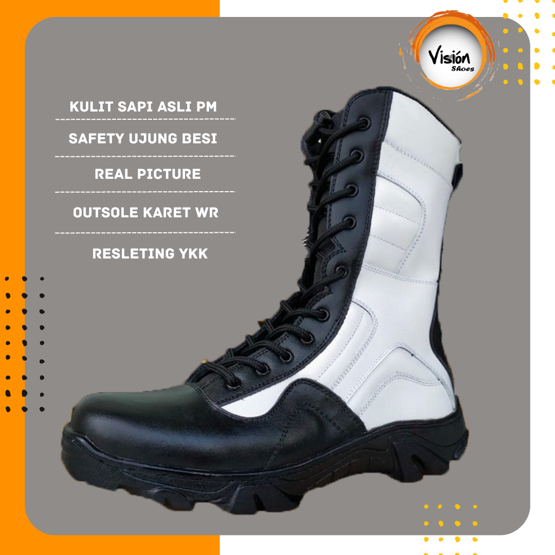 SEPATU PROVOST PM BOOTS SAFETY VISION PDL POLISI KULIT HITAM PUTIH FOR ...