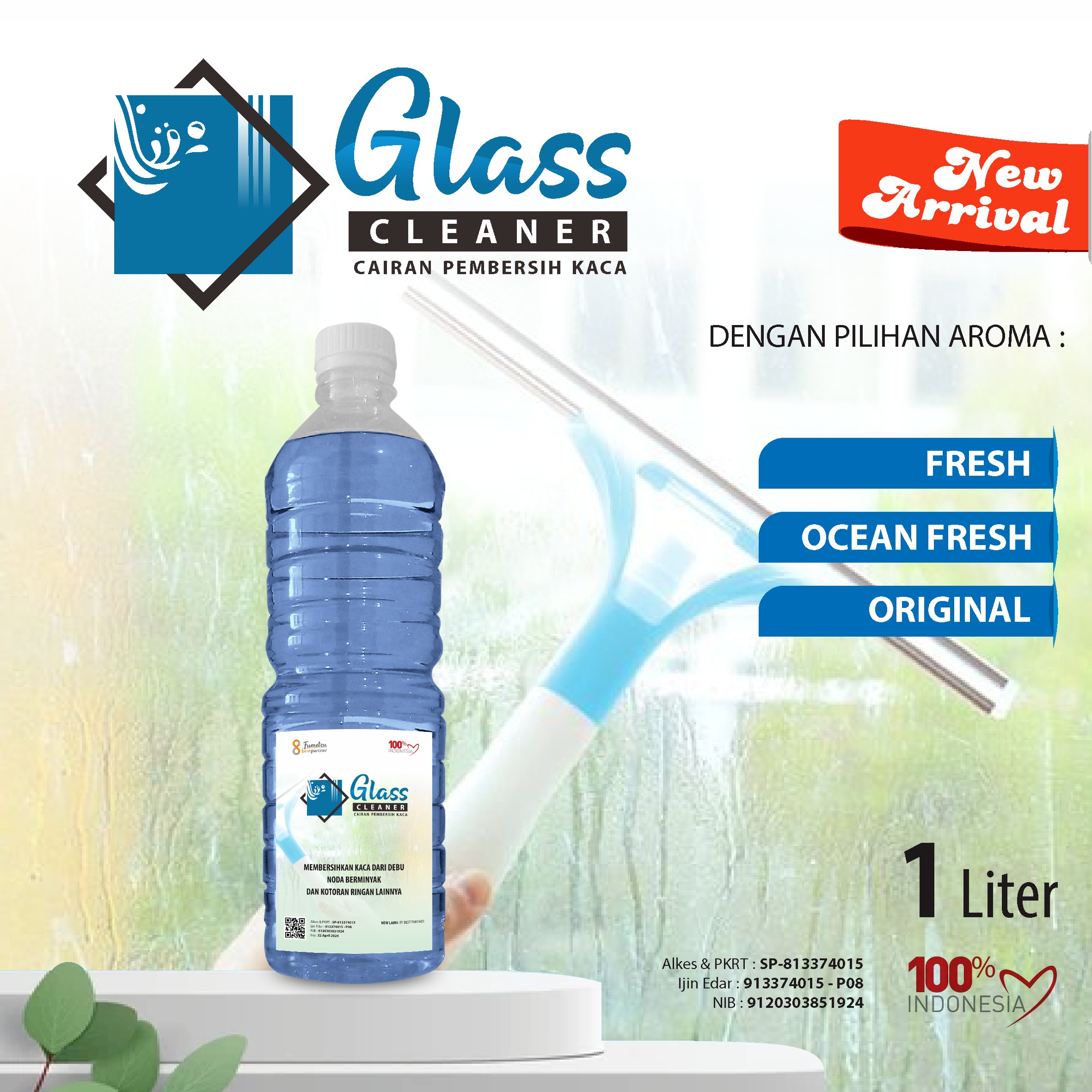 Cairan Pembersih Kaca Glass Cleaner Aroma Segar kemasan 1 Liter Botol ...