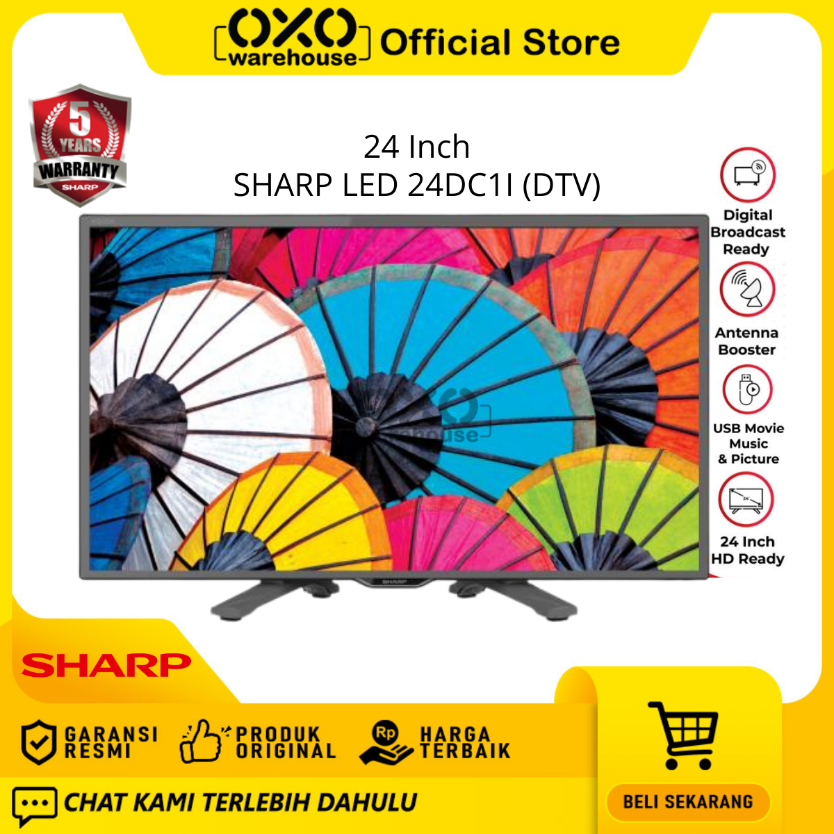 Sharp TV Digital 24 inch 24DC1i Garansi Resmi Antena Booster Tanpa STB ...