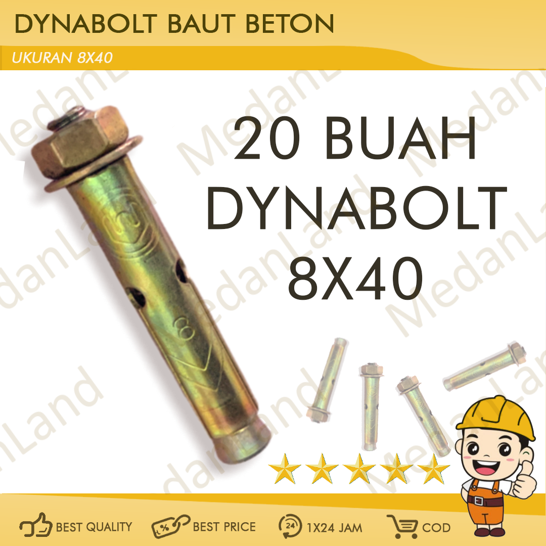 [20PCS] DYNABOLT 8X40 BAUT BETON UNTUK DINDING CONCRETE PERKAKAS ...