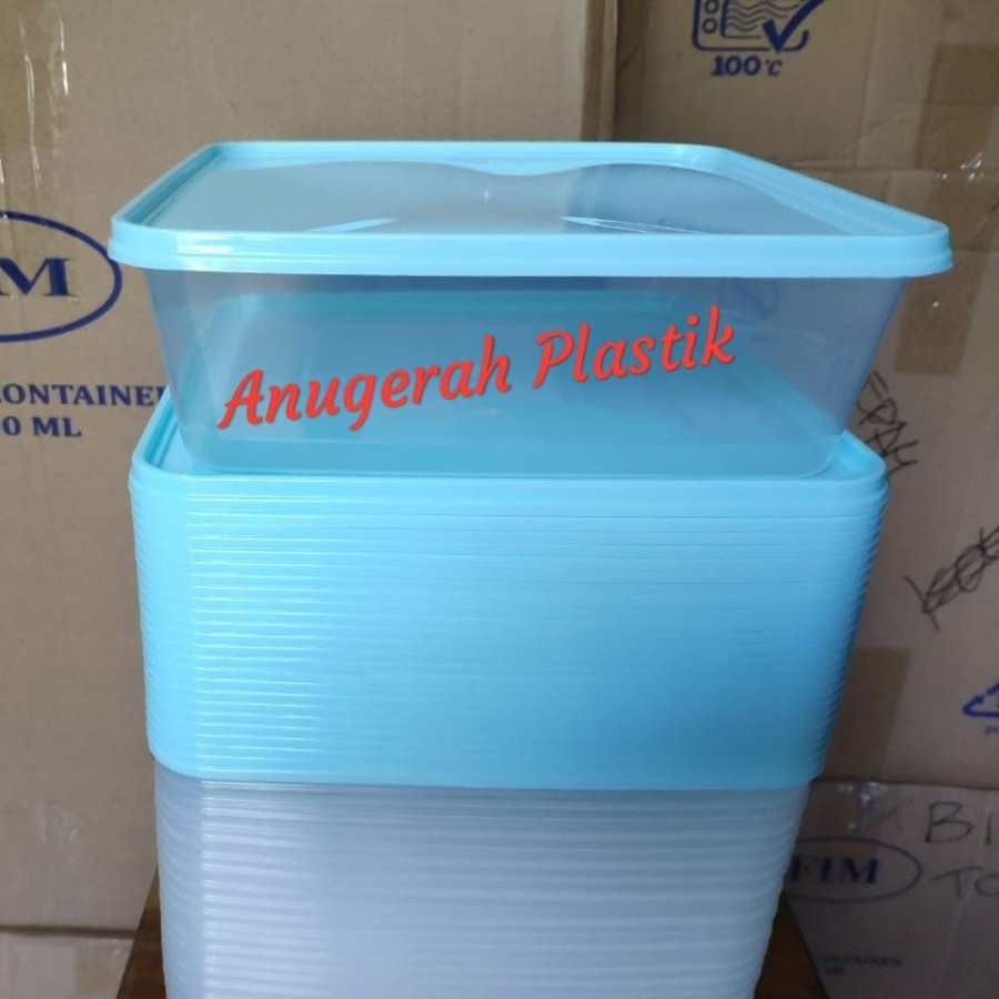 Food Container/Thinwall 2000 ml Square + Tutup Warna Biru Muda Merek ...