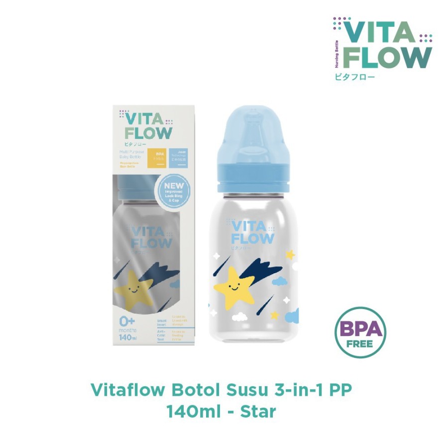 VITAFLOW Botol Susu Dot PP 140ml BPA Free Botol ASI Satuan Baby Nursing Bottle Vita Flow ...